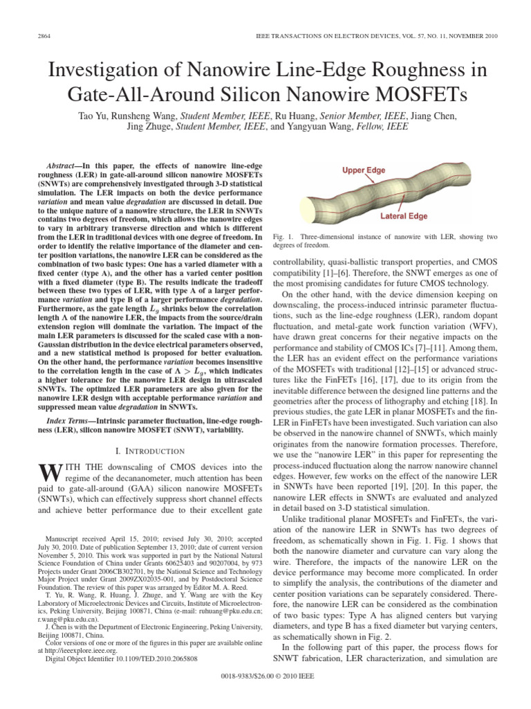 Line Edge Roughness On Nanowire | PDF | Nanowire | Mosfet