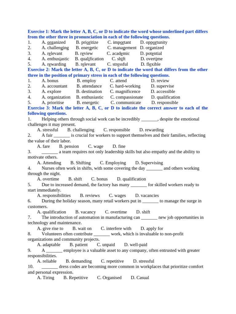 Exercise Unit 5 | PDF | Teachers | Restaurants