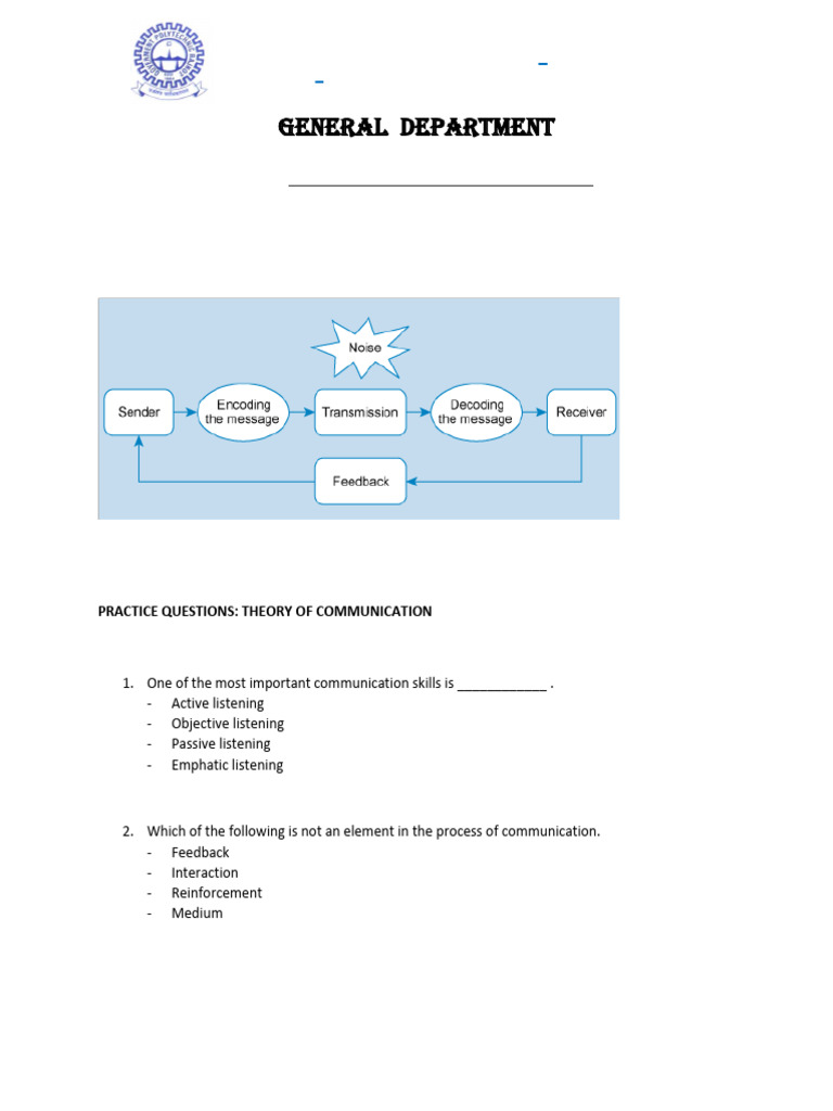 Theory of Communication Practice Questions | PDF | Communication ...