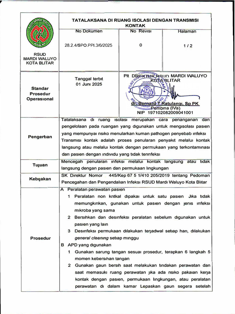Prosedur Tatalaksana Ruang Isolasi | PDF
