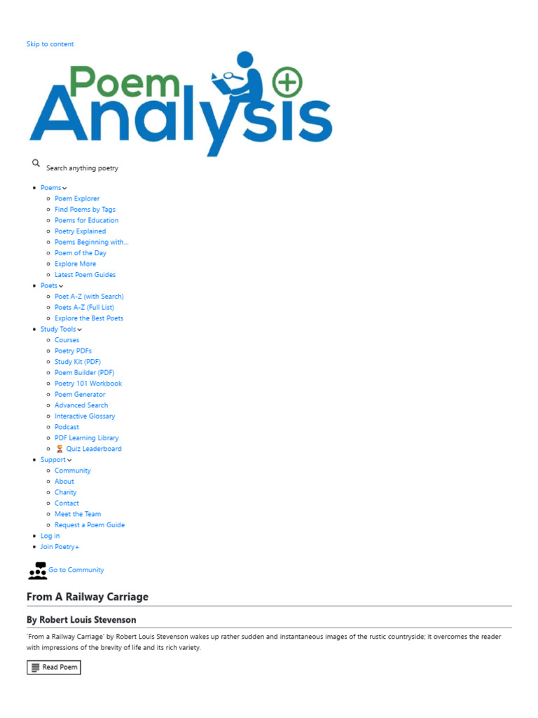 From A Railway Carriage by Robert Louis Stevenson - Poem Analysis | PDF ...
