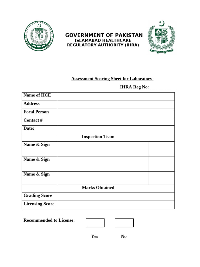 Laboratory Assessment Scoring Sheet | PDF | Verification And Validation ...