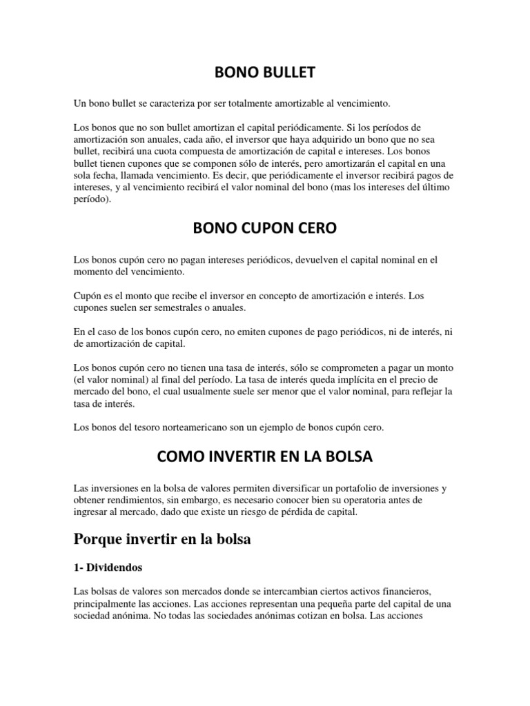 Bono Bullet y Otros Conceptos | PDF | Compartir (Finanzas) | Tendencia ...