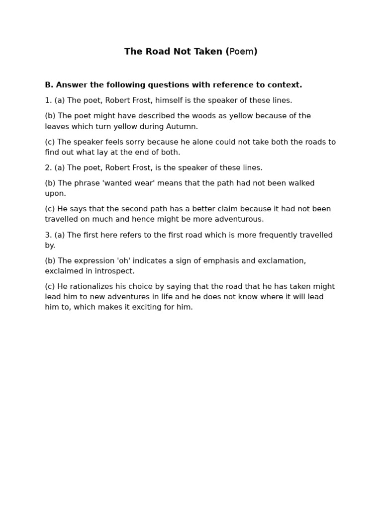 Analysis of "The Road Not Taken" Poem | PDF