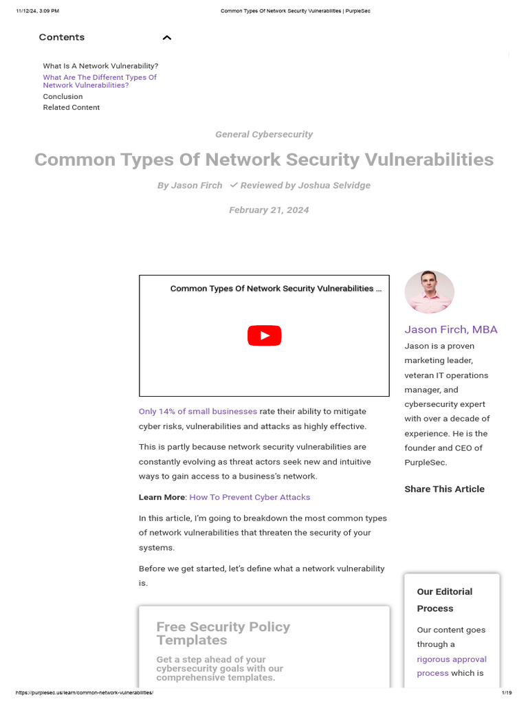 Common Types of Network Security Vulnerabilities - PurpleSec | PDF ...