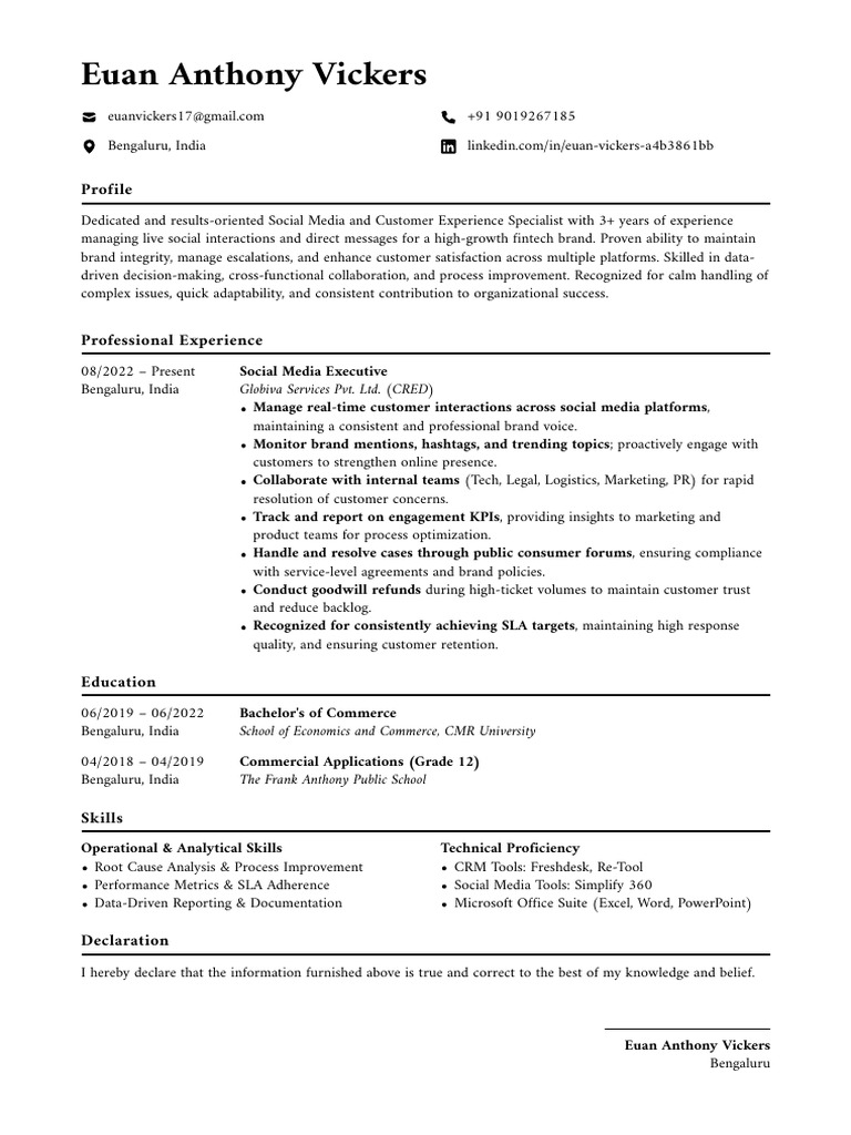 Euan Anthony Vickers Resume | PDF | Service Level Agreement | Social Media