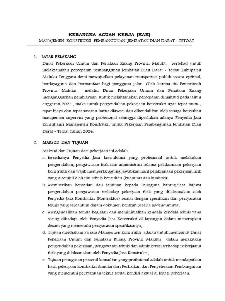 1.KAK MK Jembatan Dian Darat Tetoat Edyt | PDF
