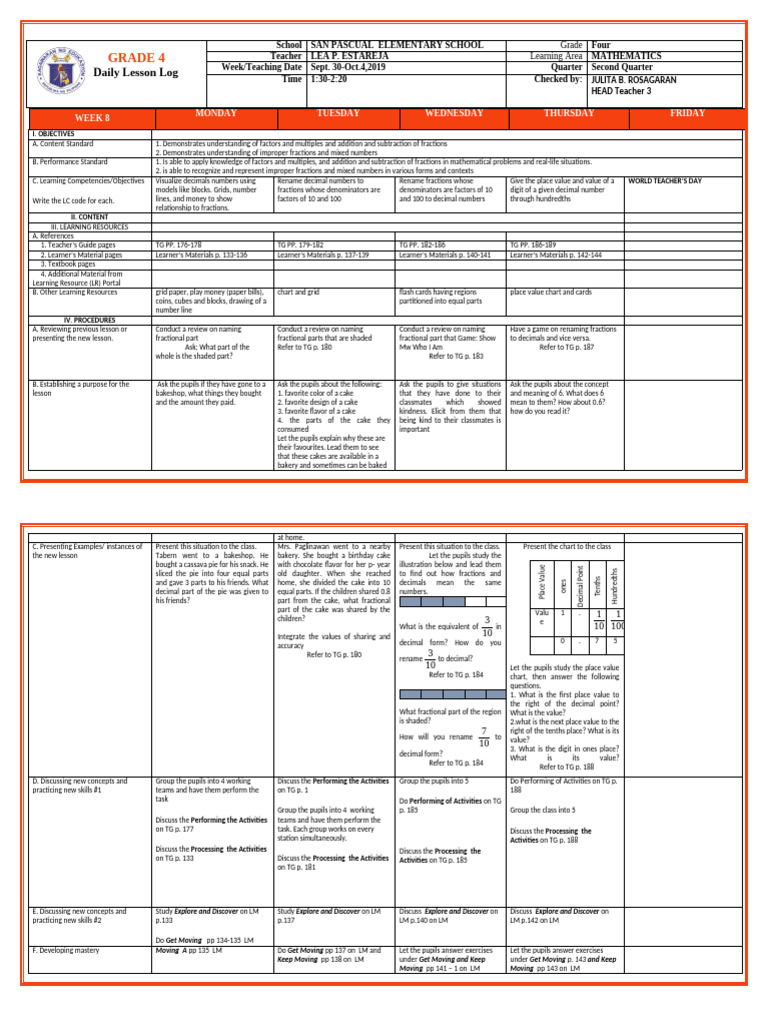 Grade 4 DLL Quarter 2 Week 8( Sir Bien Cruz )[1] | PDF | Decimal ...