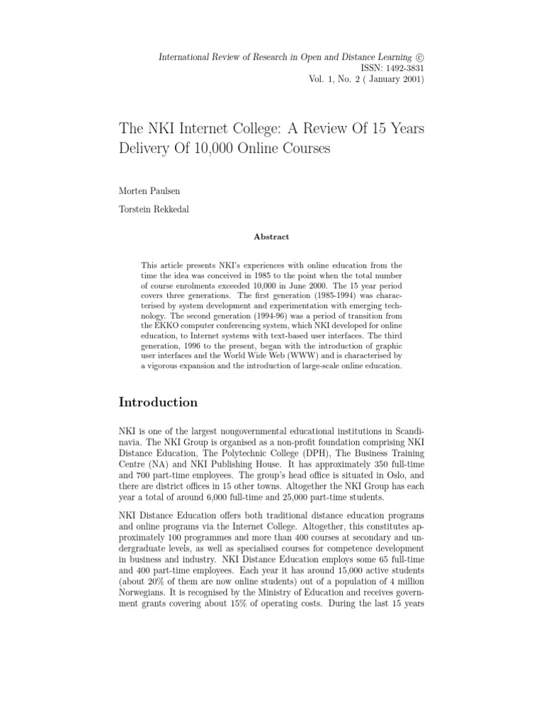 Paulsen Rekkedal - NKI Internet College | PDF | Distance Education ...