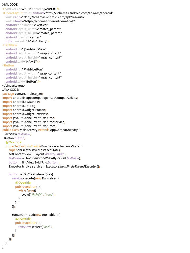 Android XML and Java Code Example | PDF