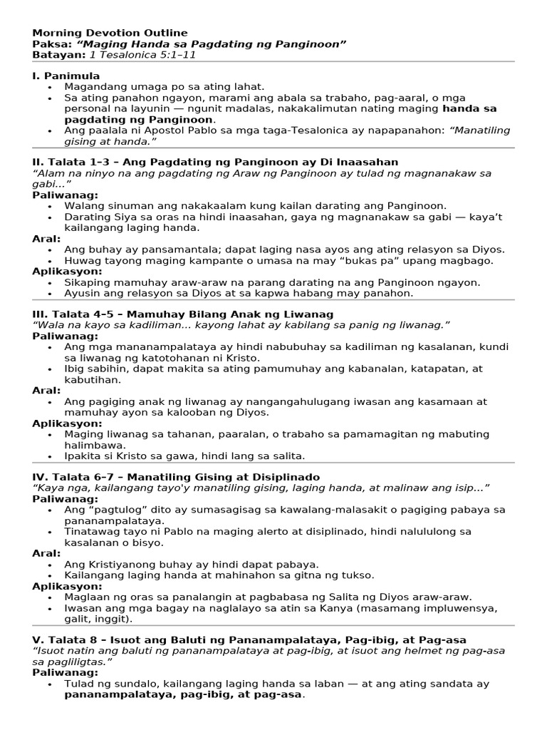 Morning Devotion Outline | PDF