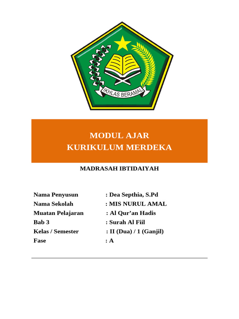 Modul Ajar Surah Al Fiil Kelas 2 MI | PDF