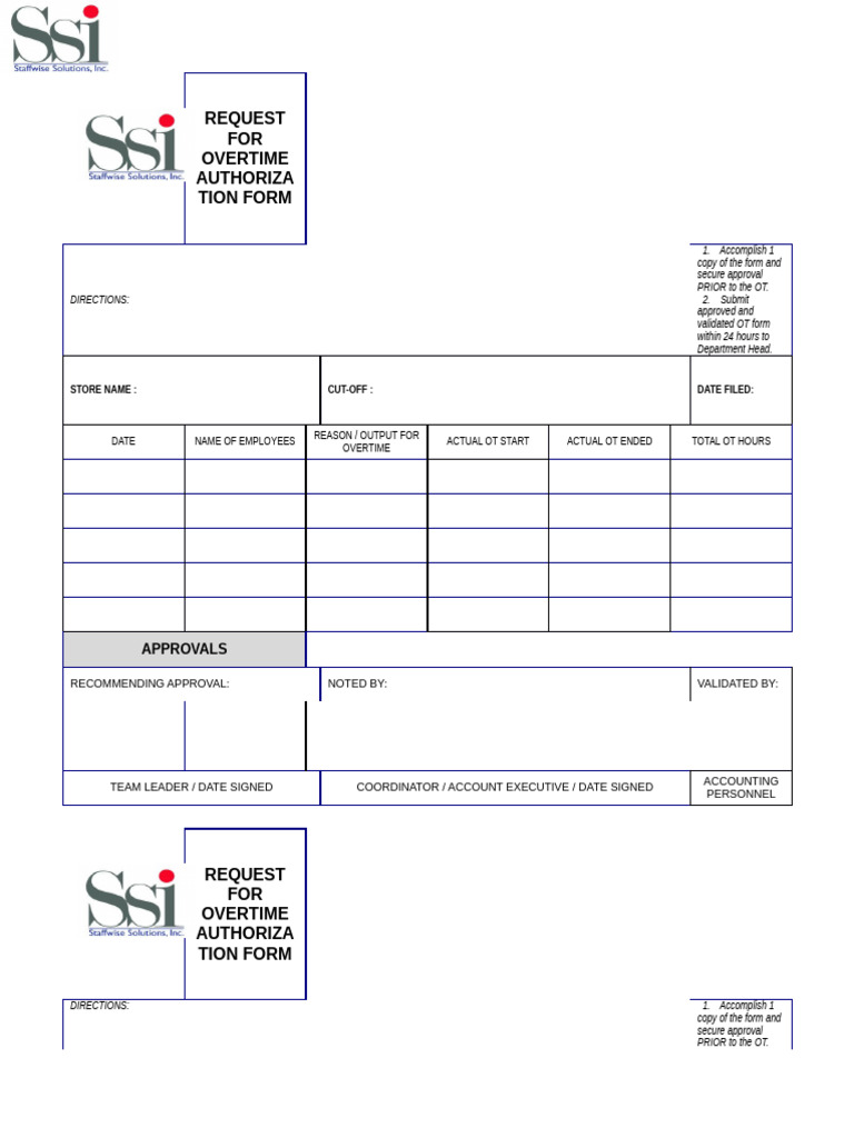 Overtime Authorization Form 2021-5 | PDF | Overtime | Employment ...