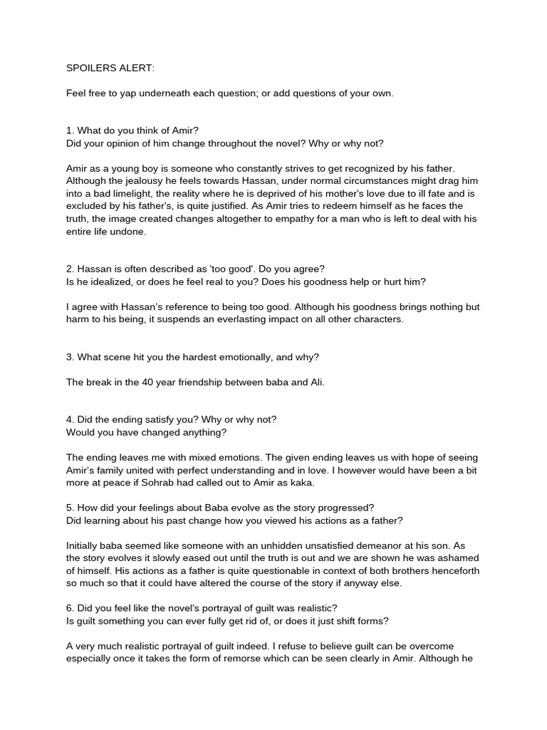 The Kite Runner - Discussion | PDF | Psychology