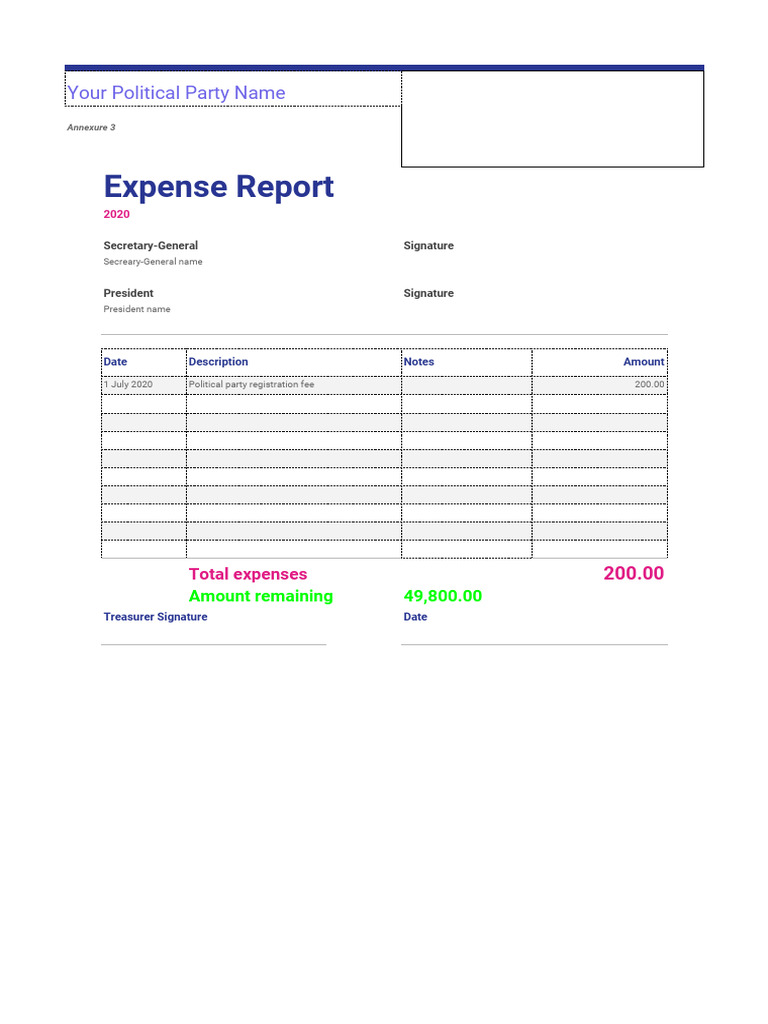 Expense Report - Political Party Project - Expense Report | PDF