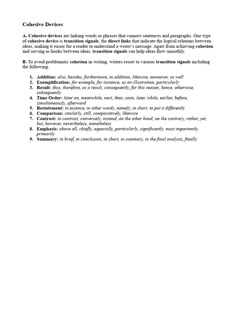 Essential Cohesive Devices for Writing | PDF