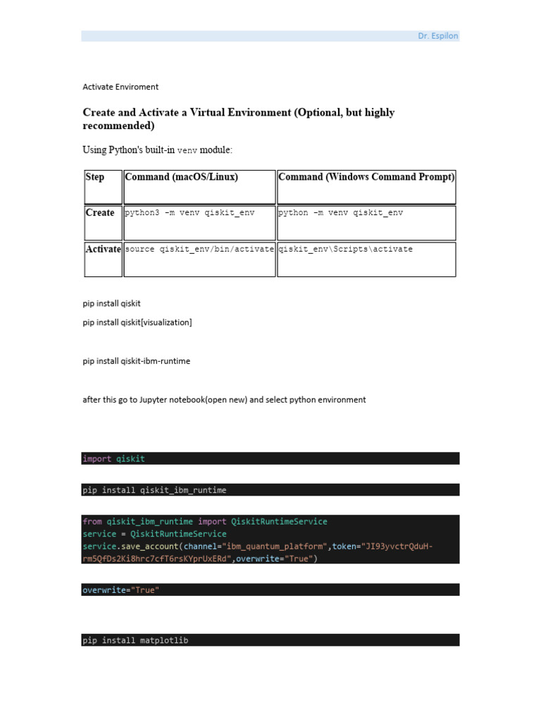 Qiskit Virtual Environment Setup Guide | PDF | Python (Programming ...
