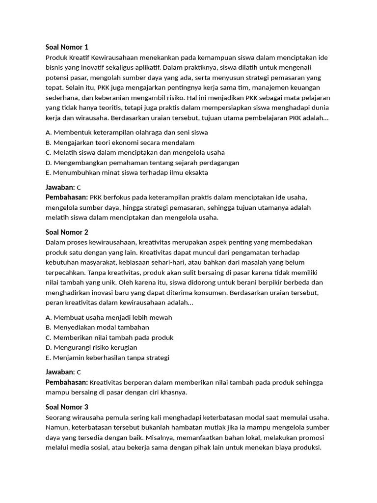 Soal Pkk Tka | PDF