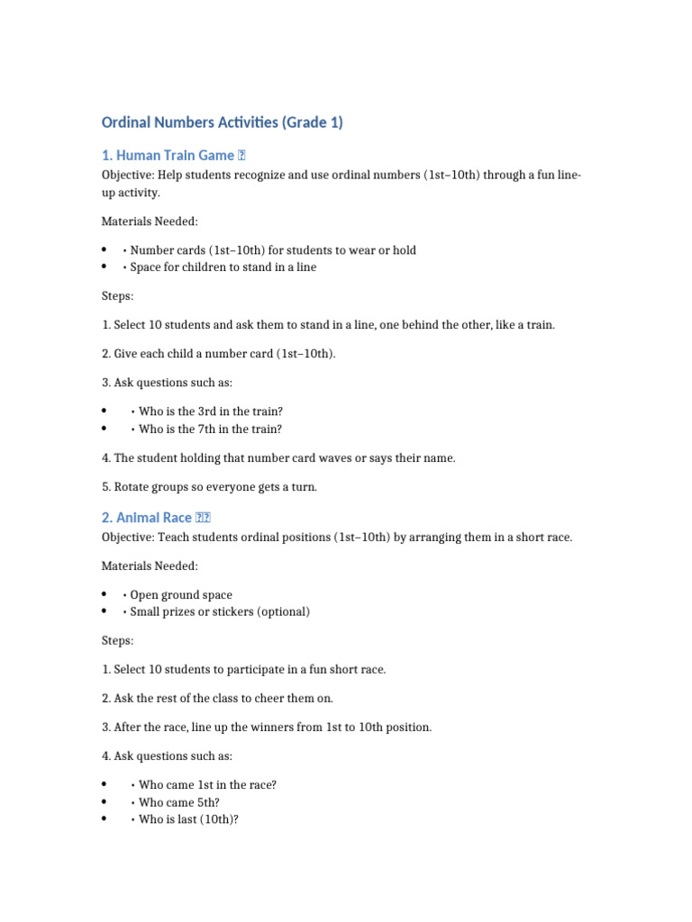Engaging Ordinal Number Activities | PDF