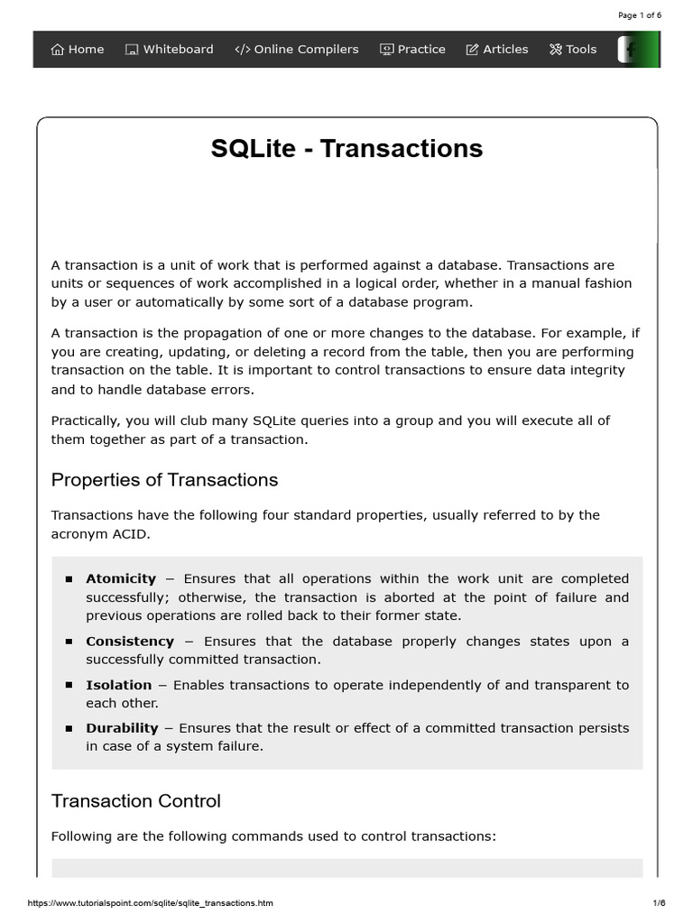 SQLite - Transactions1 | PDF | Database Transaction | Databases