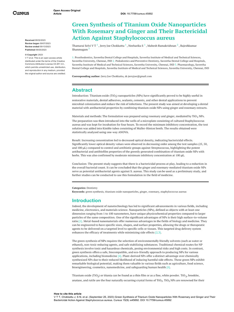 Green Synthesis of TiO2 Nanoparticles | PDF | Titanium Dioxide ...