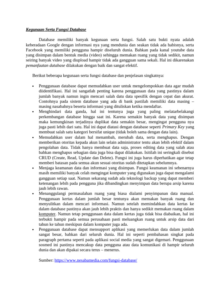 Kegunaan dan Fungsi Database Efektif | PDF