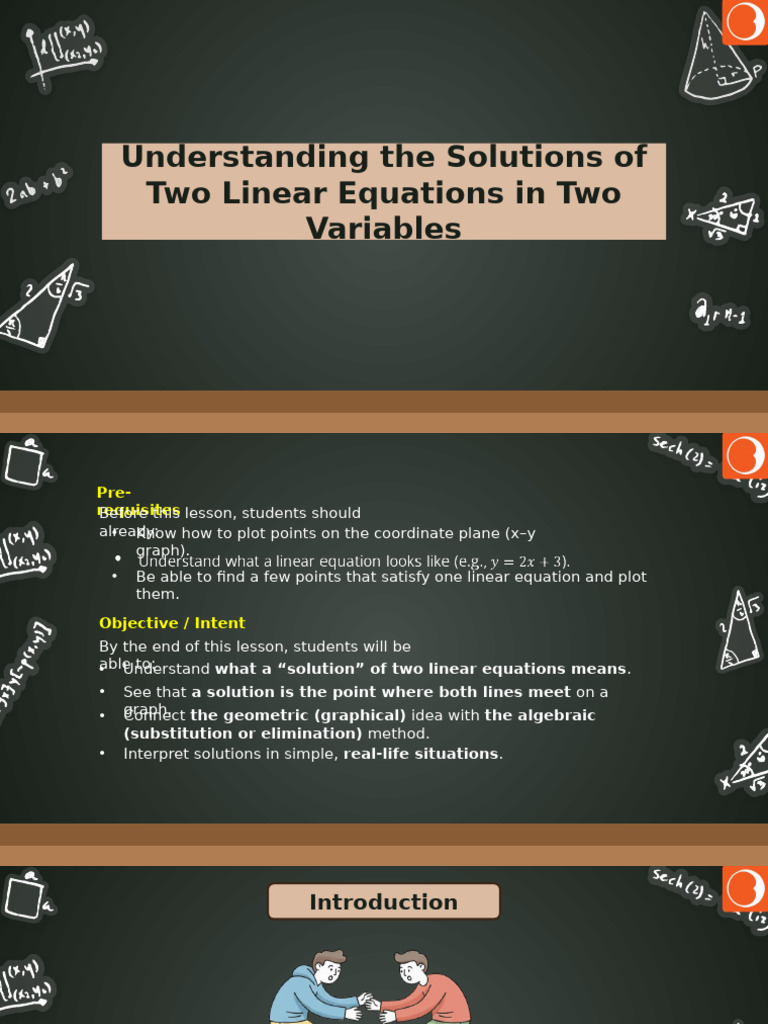 Understanding the Solutions of Two Linear Equations in Two Variables ...