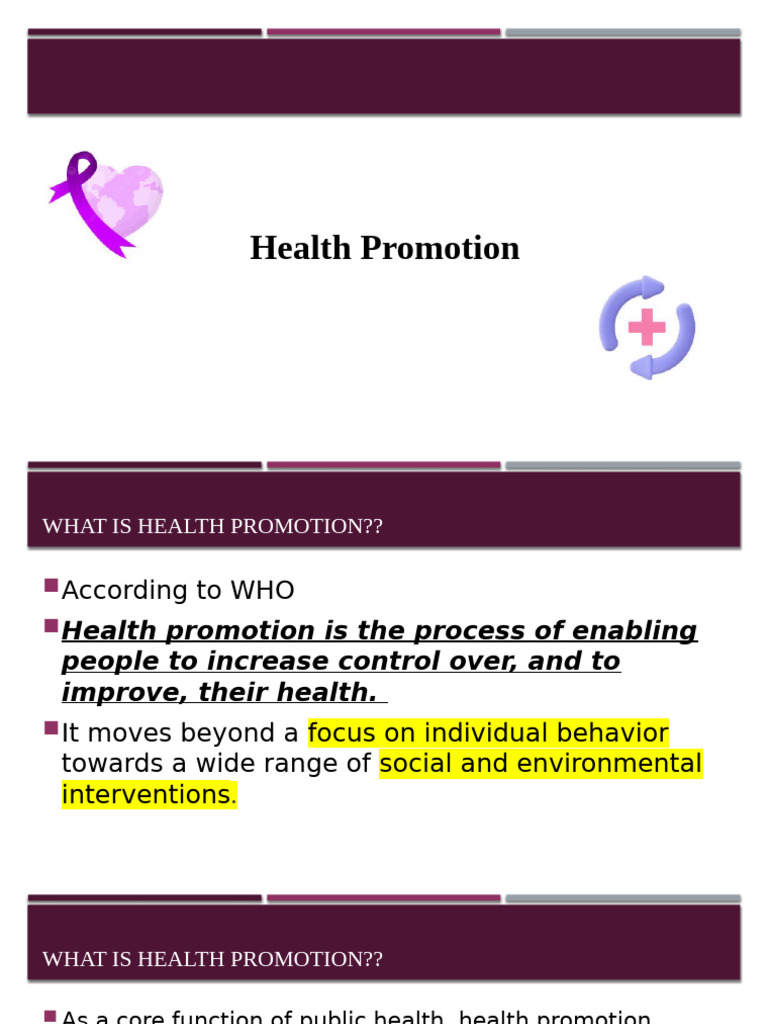 Lecture 6 - Health Promotion | PDF | Health Promotion | Public Health