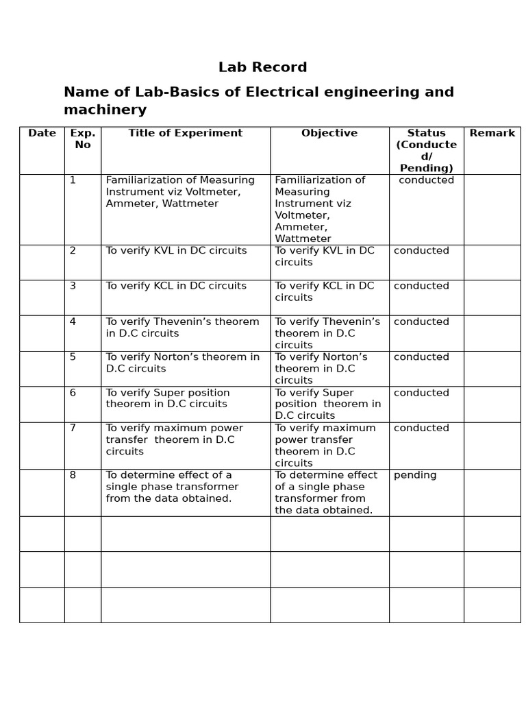 Electrical Engineering Lab Experiments | PDF