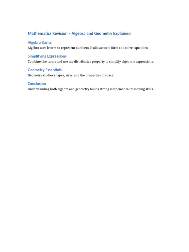 Mathematics Revision Algebra and Geometry | PDF