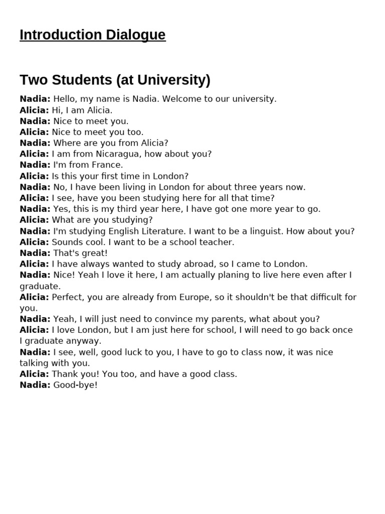 Introduction Dialogue | PDF