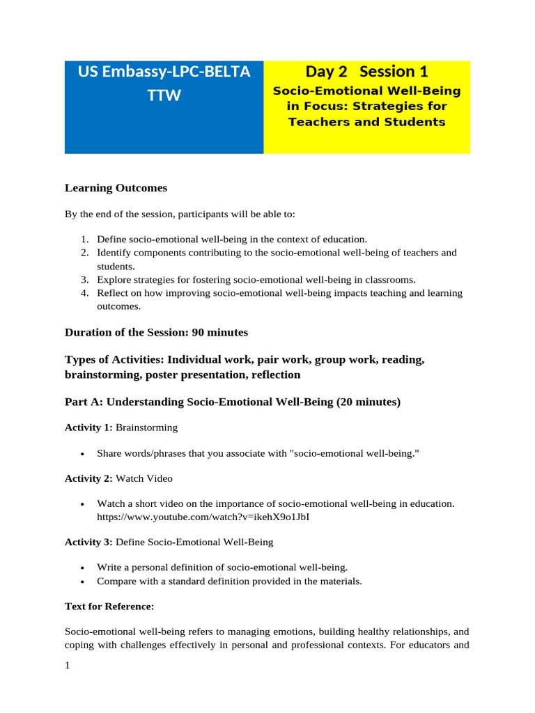 Day 2 - Session 1 - Socio-Emotional Well-Being in Focus - Strategies ...