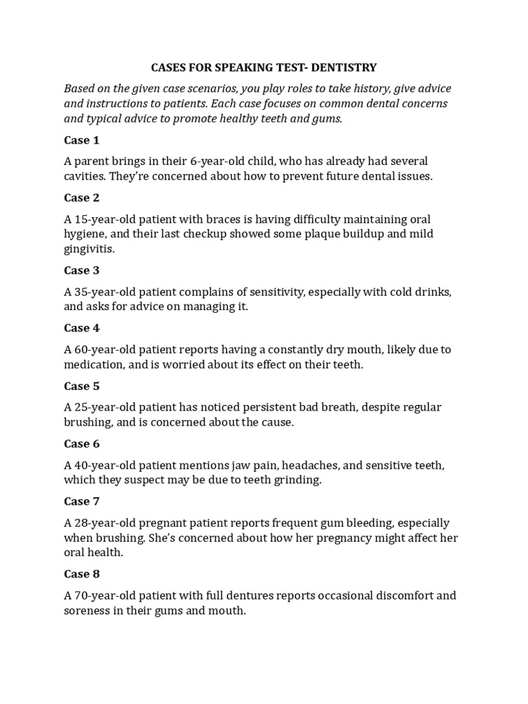 Case Scenarios For Test - Dentistry | PDF