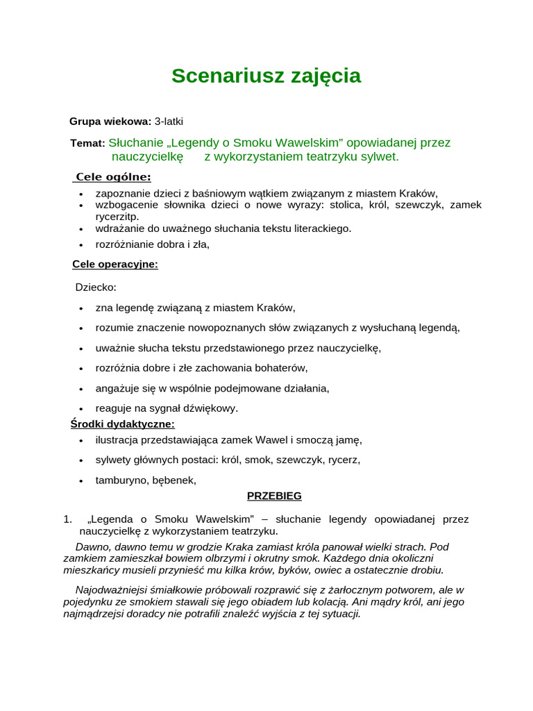 Scenariusz Legenda o Smoku Wawelskim | PDF