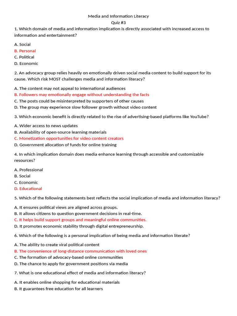 Media and Information Literacy Quiz 3 | PDF | Information Literacy ...