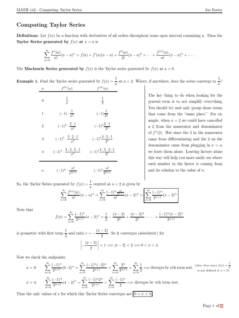 Computation of Taylor Series | PDF | Analysis | Mathematical Concepts