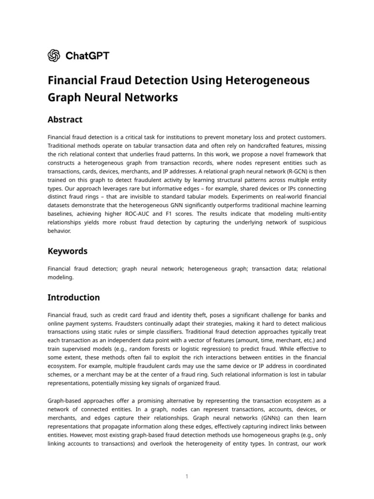 Financial Fraud Detection Using Heterogeneous Graph Neural Networks | PDF | Receiver Operating ...
