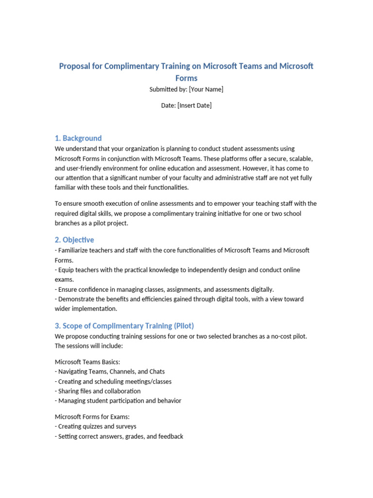 Free Microsoft Teams & Forms Training Proposal | PDF | Learning