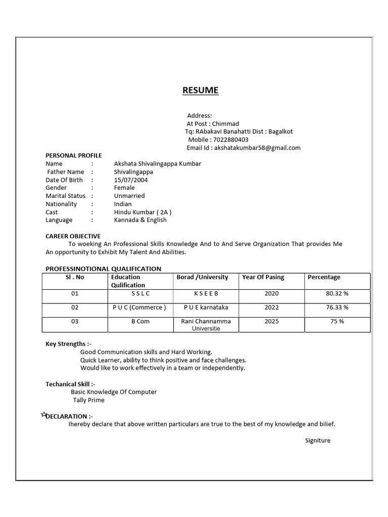 Resume of Akshata Kumbar | PDF