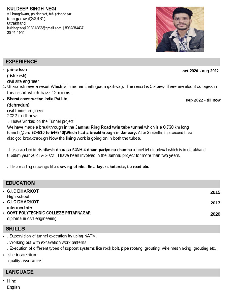 Civil Engineer Resume: Kuldeep Negi | PDF