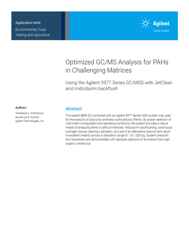 Optimized PAH Analysis with GC/MS | PDF | Gas Chromatography ...
