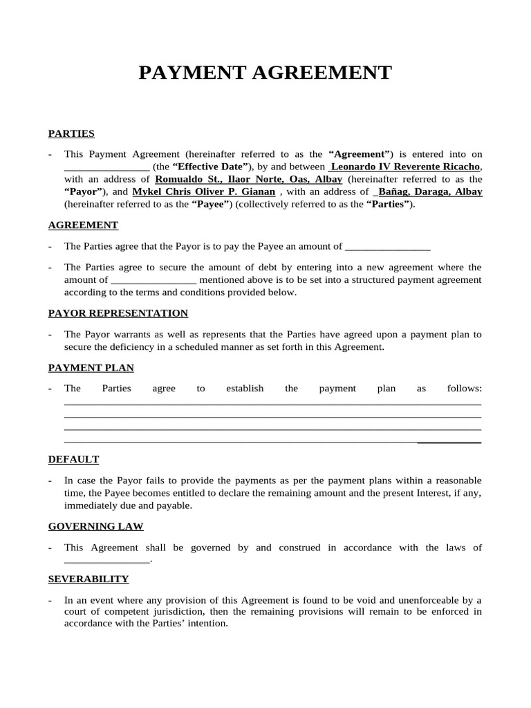 Structured Payment Agreement Template | PDF | Payments | Common Law