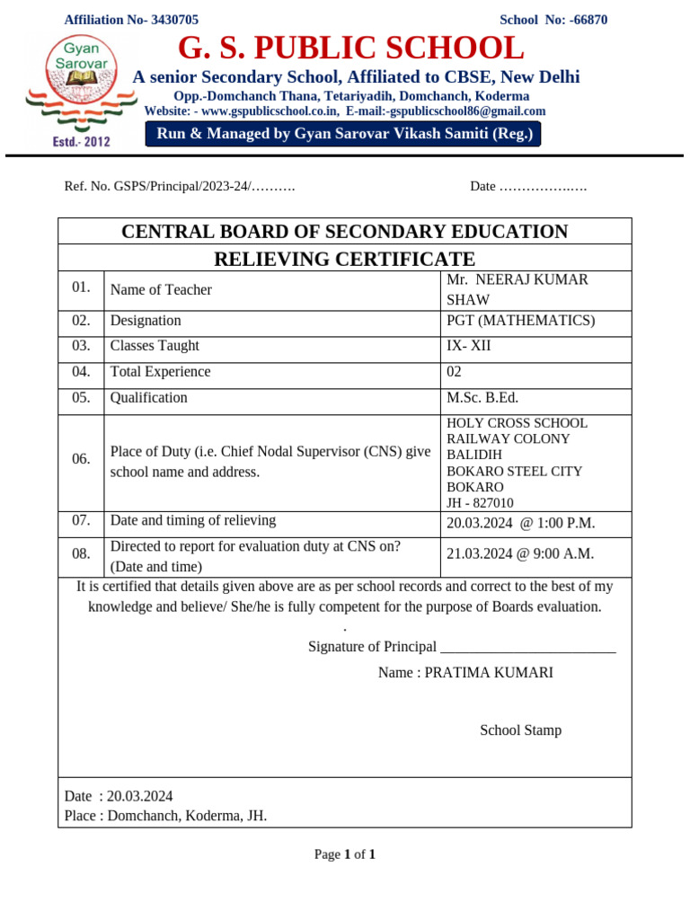 (Relieving Letter) Spot Evaluation | PDF
