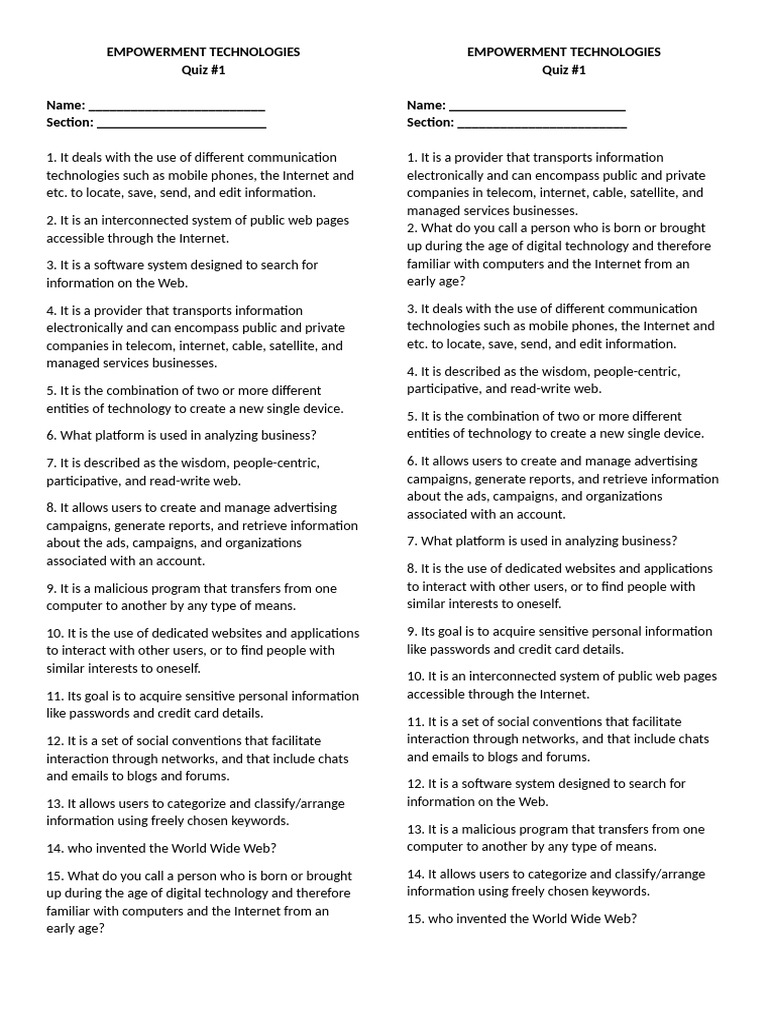Quiz 1 | PDF | World Wide Web | Internet & Web