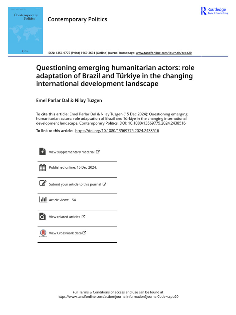 Questioning Emerging Humanitarian Actors Role Adaptation of Brazil and ...