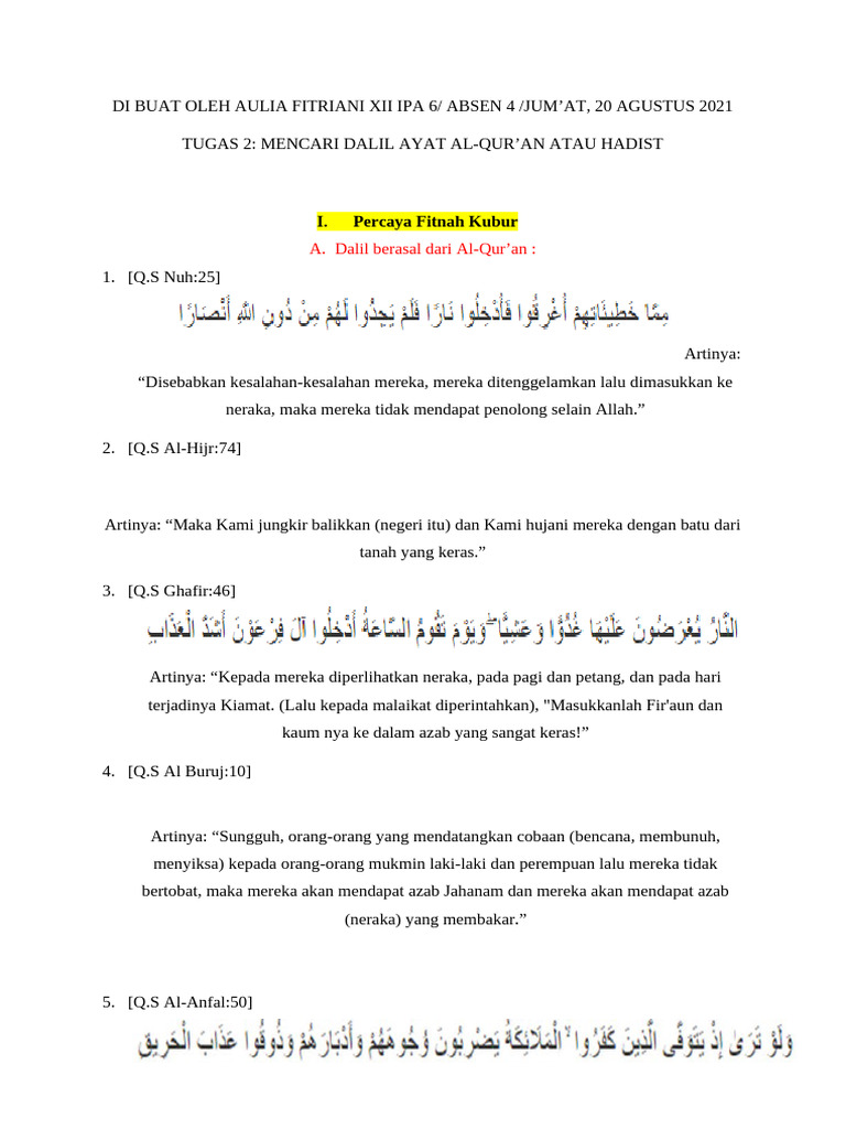 Agama Final Dalil Qur'an Hadist | PDF