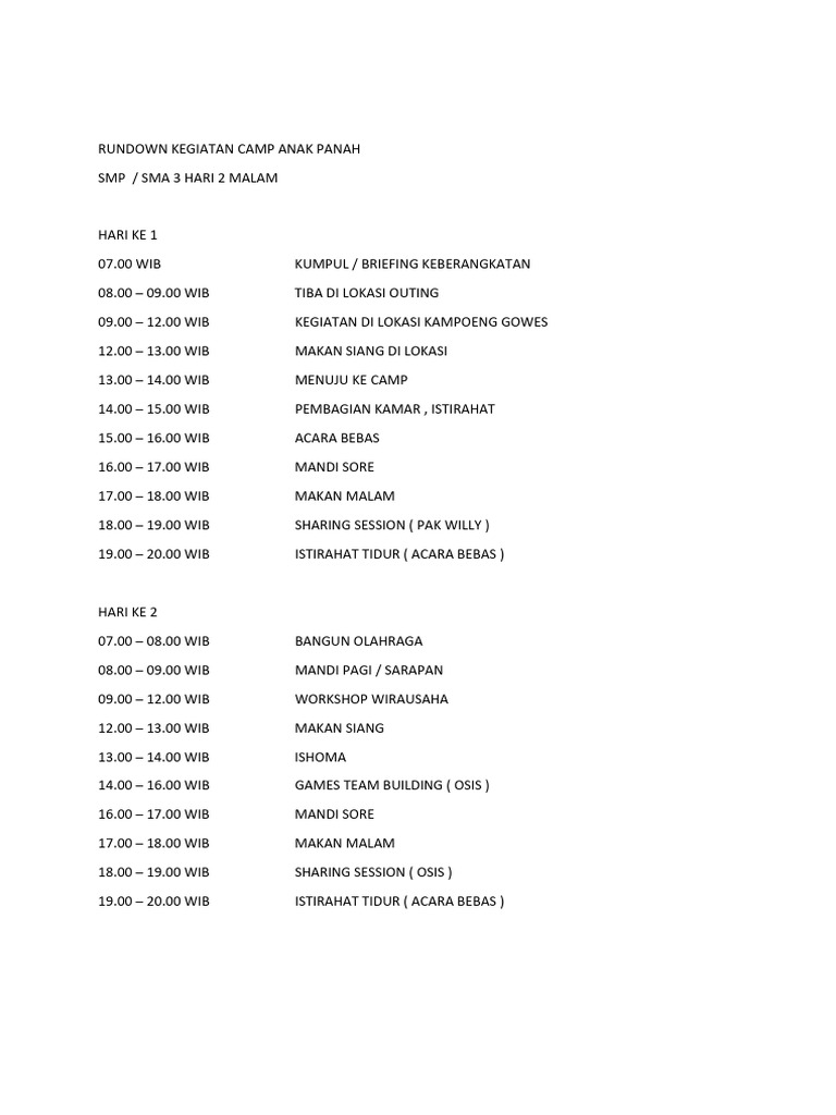 Rundown Camp Smp Sma November 2025 | PDF