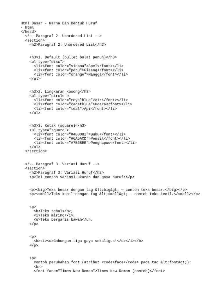 HTML Dasar: Warna dan Gaya Huruf | PDF