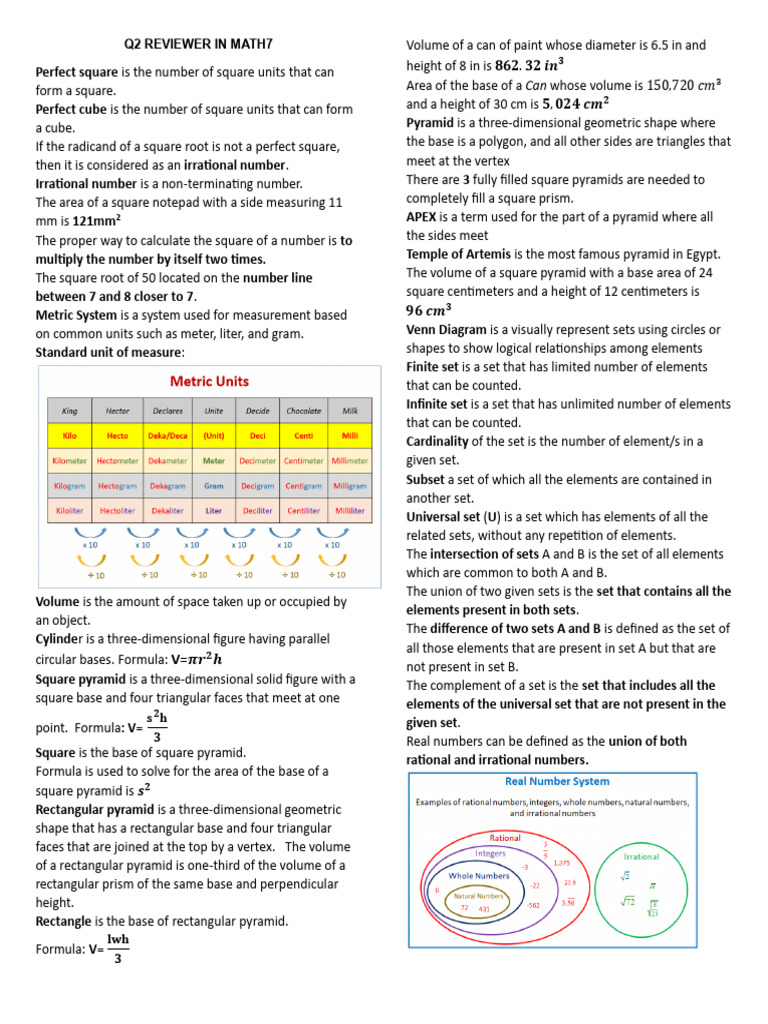 Math 7 Concepts: Geometry & Sets | PDF | Rectangle | Set (Mathematics)
