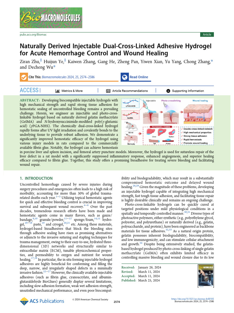 Naturally Derived Injectable Dual Cross Linked Adhesive Hydrogel For ...